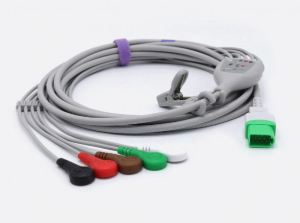 Mindray Compatible 12 Pin ECG EKG Cable with 5 Leads Snap Cables ...