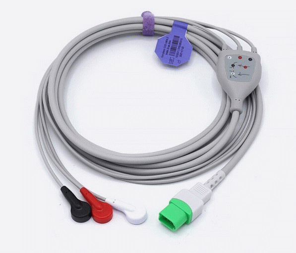 Mindray Compatible 12 Pin ECG EKG Cable with 3 Leads Snap Cables Patient Monitor Accessories