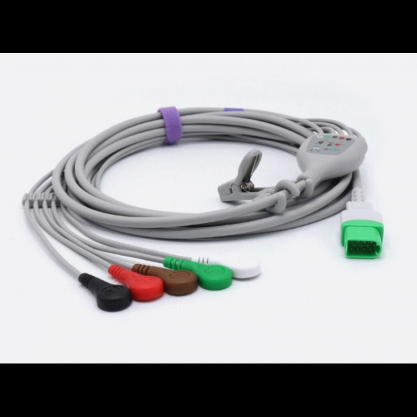 Mindray Compatible 12 Pin ECG EKG Cable with 5 Leads Snap Cables ...