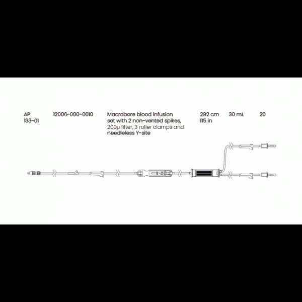 Eitan Medical Macrobore blood infusion set with 2 non-vented spikes ...