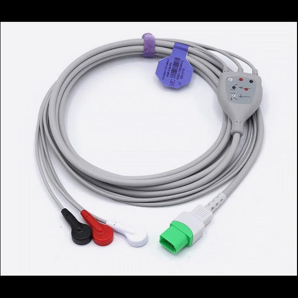 Mindray Compatible 12 Pin ECG EKG Cable with 3 Leads Snap Cables ...